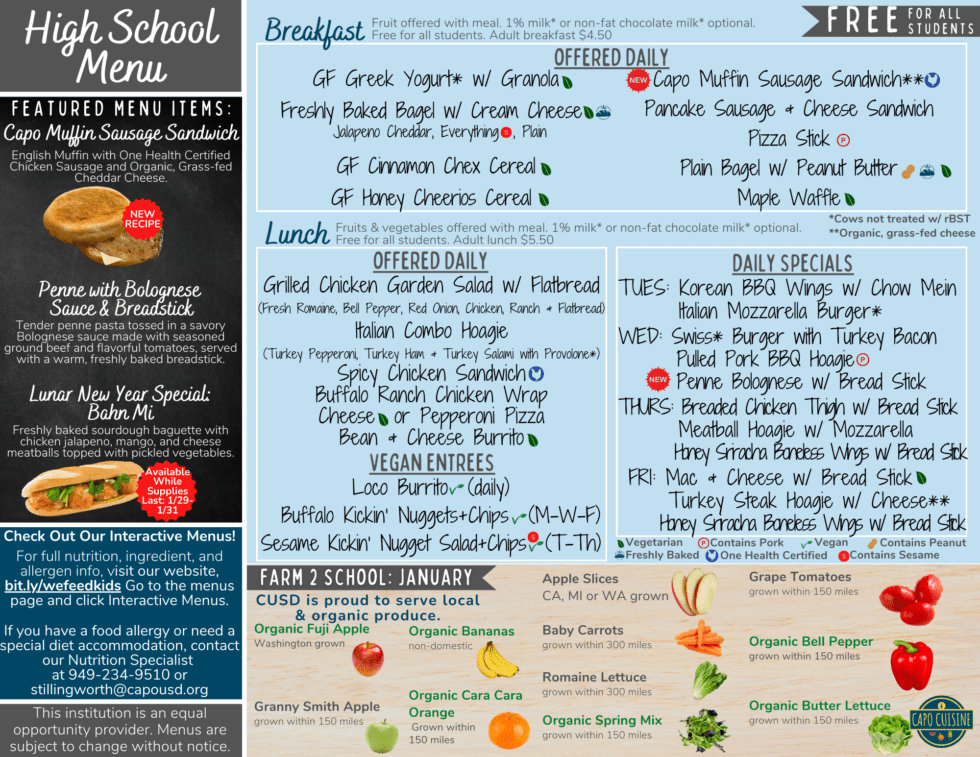 Menus | Capistrano | Health-e Living