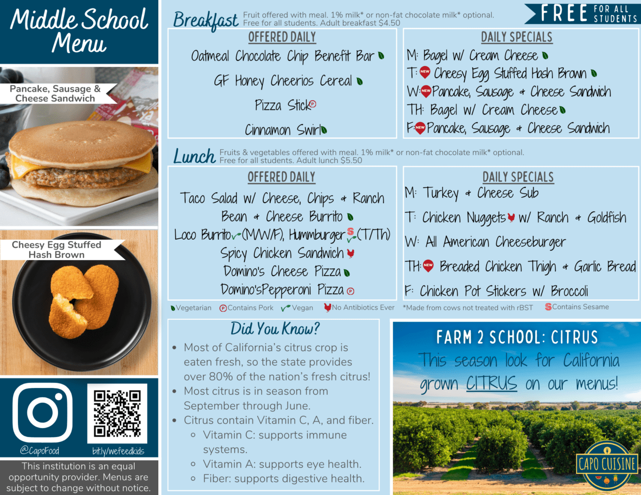 Menus | Capistrano | Health-e Living