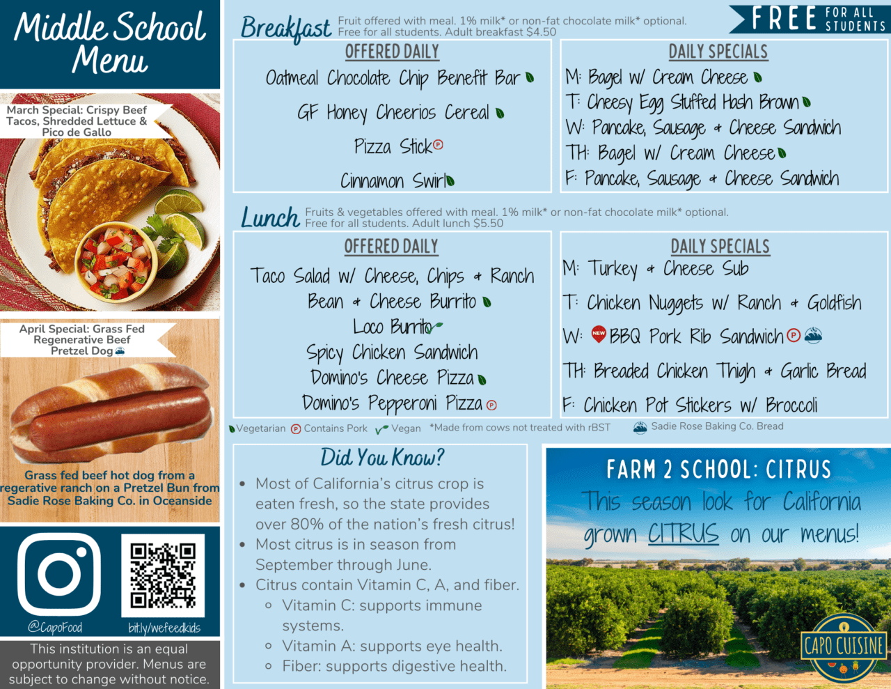 Menus | Capistrano | Health-e Living