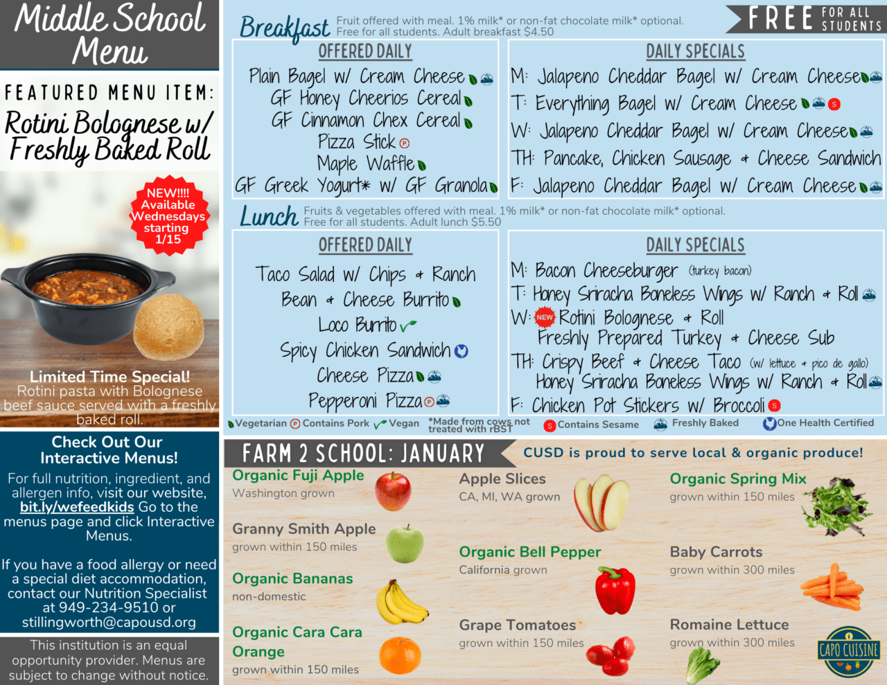 Menus | Capistrano | Health-e Living
